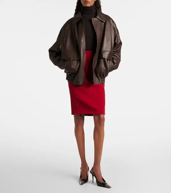 Saint Laurent Satin Pencil Skirt - Red