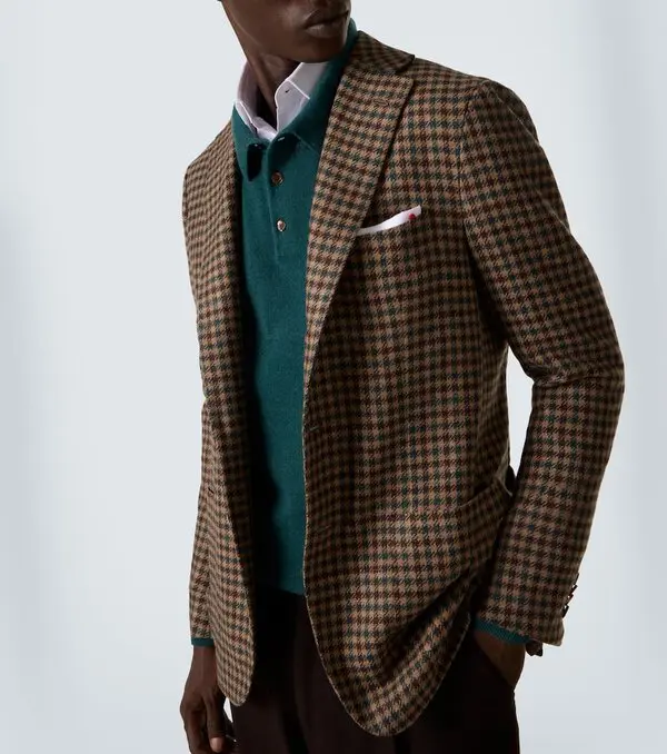 Kiton Checked Wool, Silk, And Linen Blazer