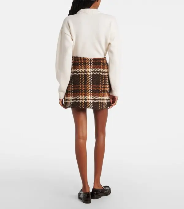 PATOU Checked Wool-blend Miniskirt - Brown