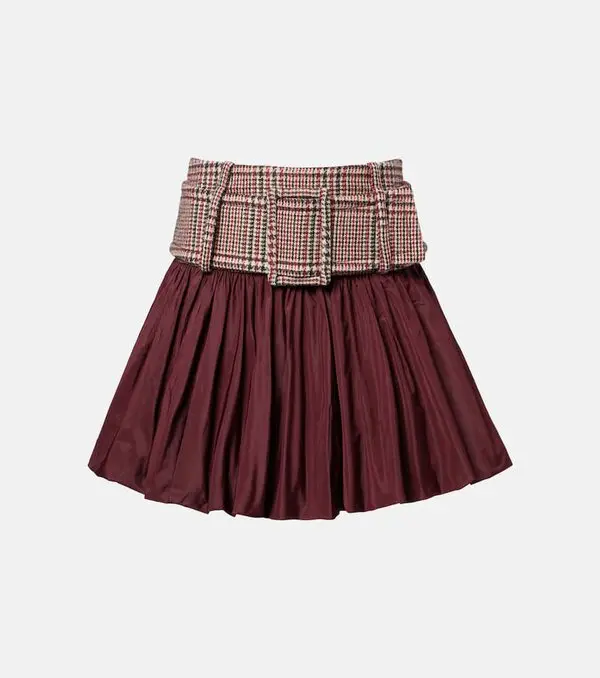 PATOU Checked Ruched Virgin Wool Miniskirt