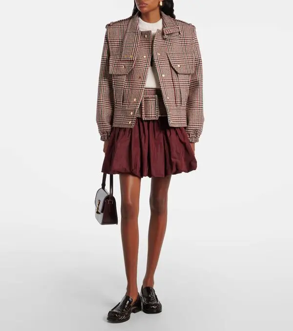 PATOU Checked Ruched Virgin Wool Miniskirt