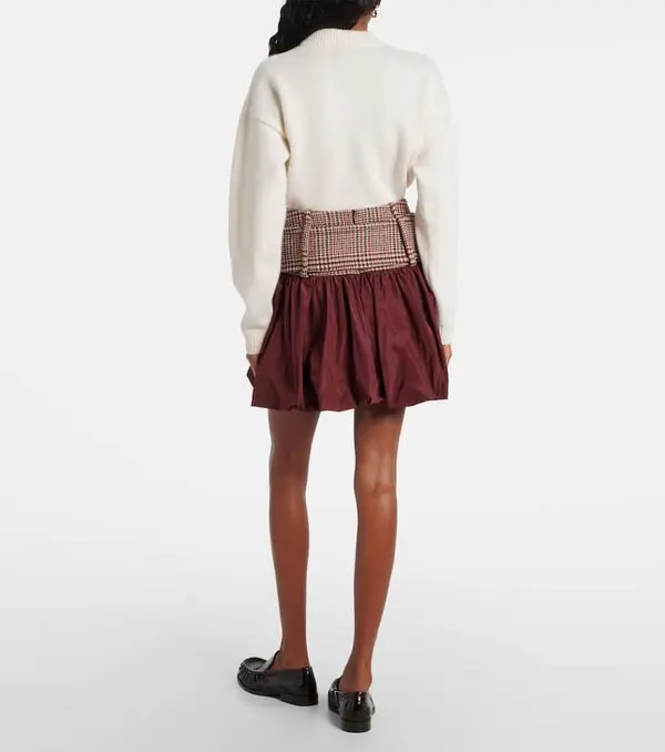 PATOU Checked Ruched Virgin Wool Miniskirt