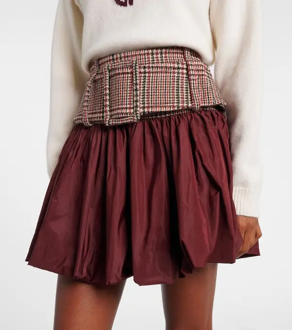 PATOU Checked Ruched Virgin Wool Miniskirt