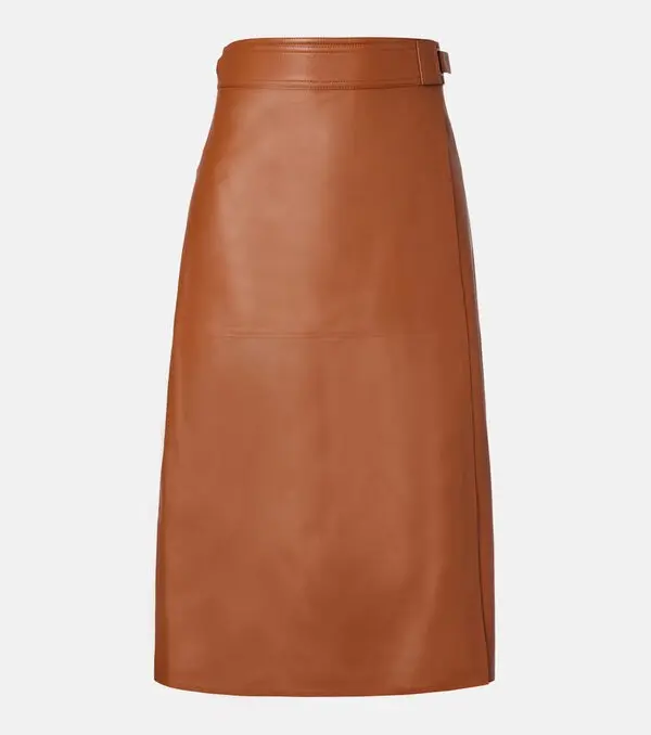 Ralph Lauren Jacqueline Leather Midi Skirt - Brown