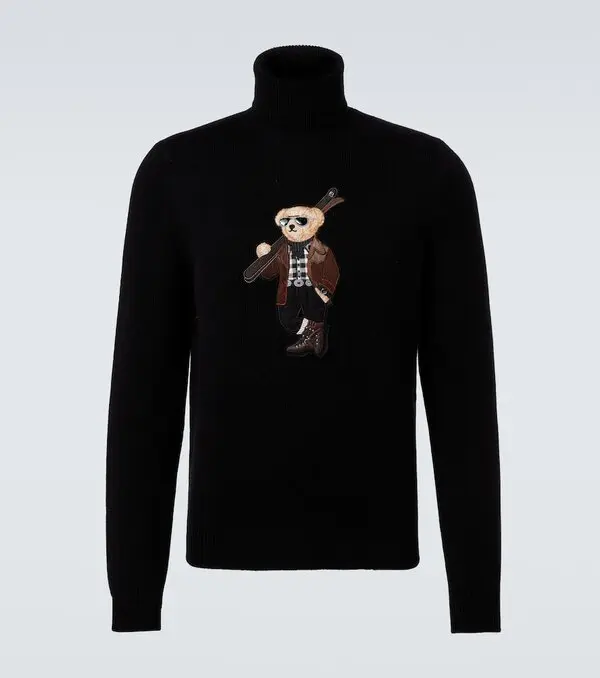 Ralph Lauren Purple Label Embroidered Cashmere Turtleneck Sweater - Black