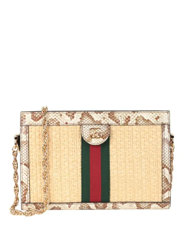 Gucci Ophidia Straw Small Shoulder Bag - Natural