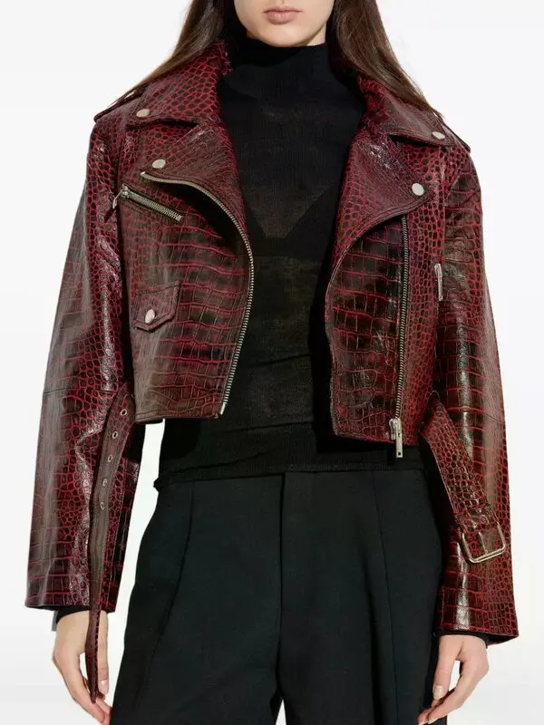 GESTUZ Crocodile-effect Leather Jacket - Red