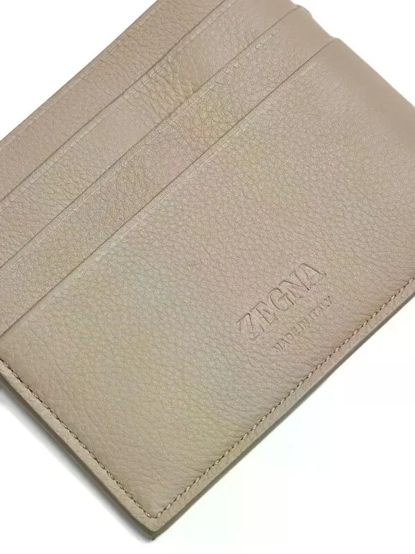 Zegna Leather Logo-plaque Card Holder - Neutrals