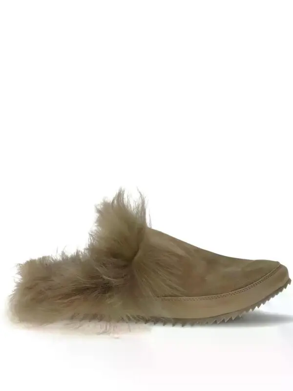 PEDRO GARCIA Fur-trimmed Suede Mules - Brown
