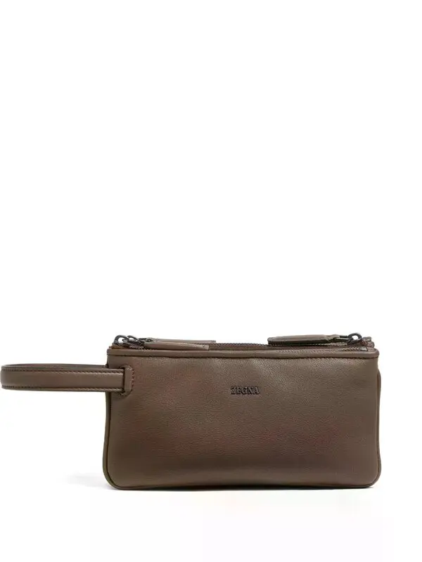 Zegna Triple Zip Pouch - Brown