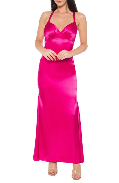 JUMP APPAREL Strappy Back Satin Charmeuse Gown - Fuchsia