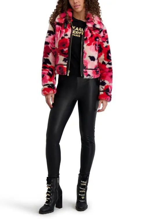 Karl Lagerfeld Paris Python Print Faux Fur Jacket - Pink Multi