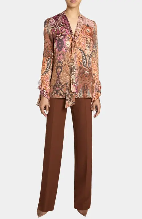 Santorelli Sienna Long Sleeve Printed Charmeuse Blouse