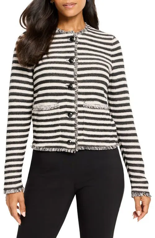 NIC+ZOE Striped Fringe Knit Jacket