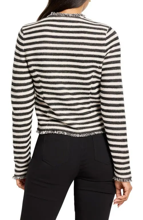 NIC+ZOE Striped Fringe Knit Jacket