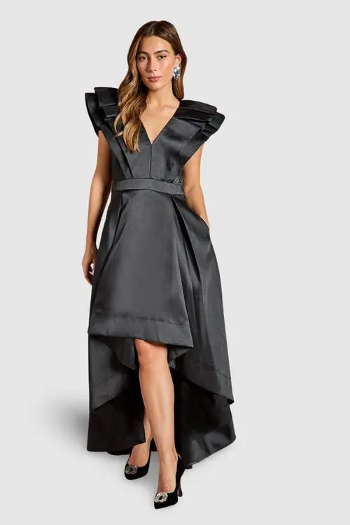 Coast Frill Sleeve V-neck Midi Dress - Black