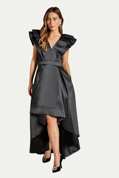 Coast Frill Sleeve V-neck Midi Dress - Black