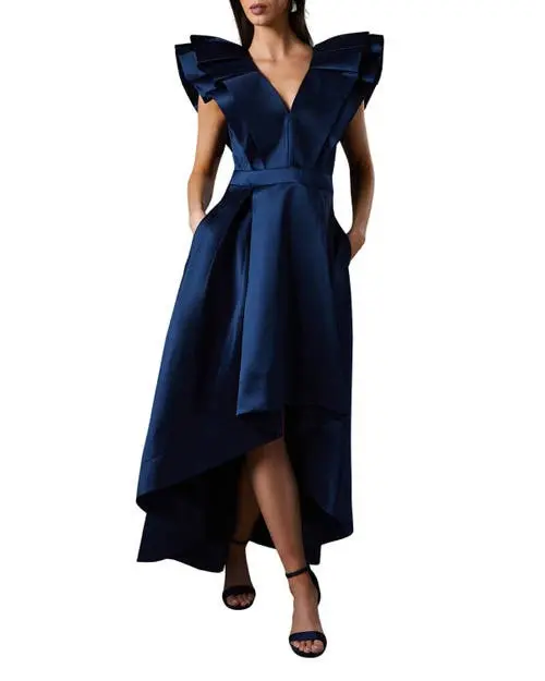 Coast Frill Sleeve V-neck Midi Dress - Navy