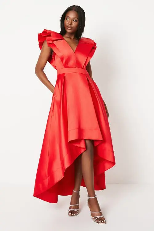 Coast Frill Sleeve V-neck Midi Dress - Red