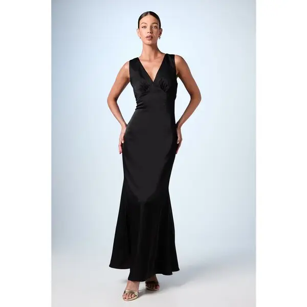 Coast Satin V-neck Maxi Dress With Bow Back Detail - Black