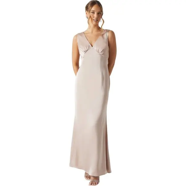 Coast Satin V-neck Maxi Dress With Bow Back Detail - Mocha