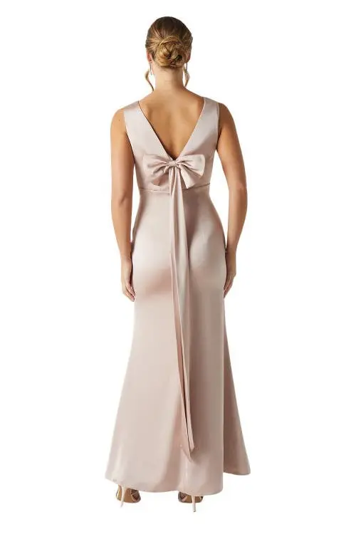 Coast Satin V-neck Maxi Dress With Bow Back Detail - Mocha