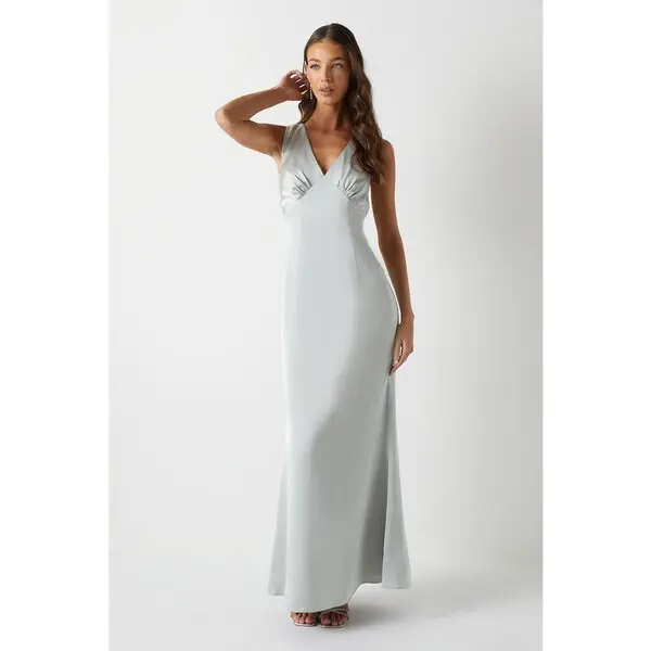 Coast Satin V-neck Maxi Dress With Bow Back Detail - Sage
