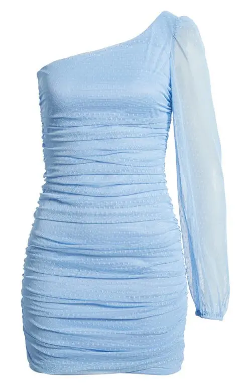 JUMP APPAREL One-shoulder Swiss Dot Mesh Mini Dress