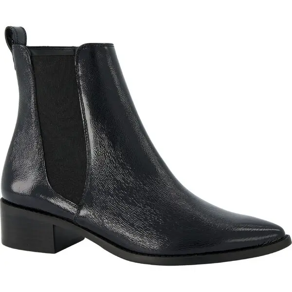 Paul Green Celina Pointed Toe Bootie - Black Crinkled Patent