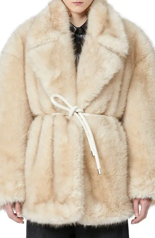 Sportmax Rosaria Faux Fur Belted Jacket - Beige