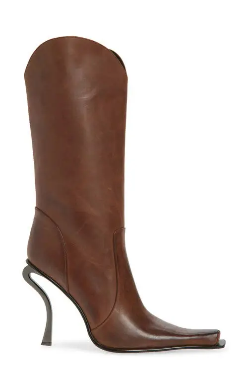 Jeffrey Campbell Dulcimer Pointed Toe Leather Boots - Brown Ruboff Pewter