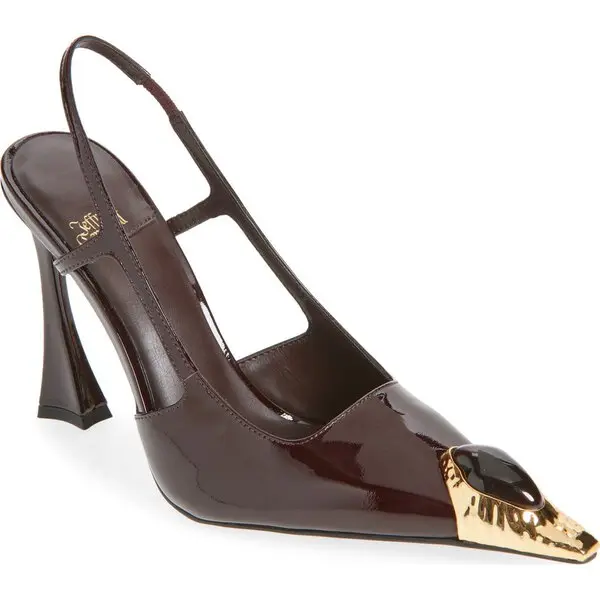 Jeffrey Campbell Sorcerer Pointed Toe Slingback Pumps - Wine Patent Gold Brown