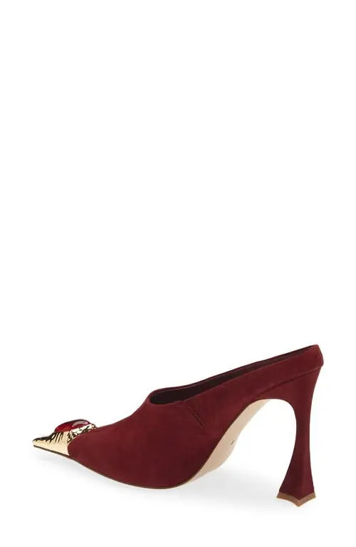 Jeffrey Campbell Naiad Stiletto Heel Mules - Wine Suede Gold Red