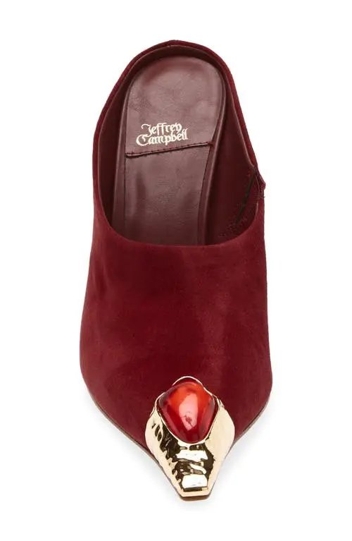 Jeffrey Campbell Naiad Stiletto Heel Mules - Wine Suede Gold Red