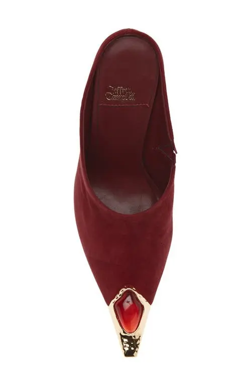 Jeffrey Campbell Naiad Stiletto Heel Mules - Wine Suede Gold Red