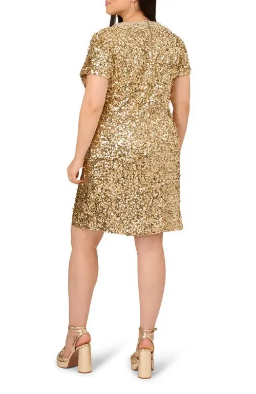 Adrianna Papell Beaded Short Sleeve Shift Mini Dress