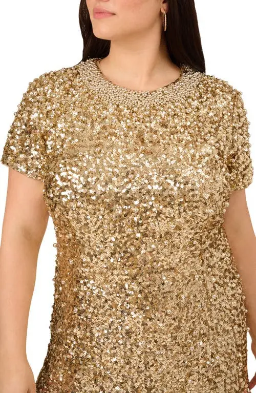 Adrianna Papell Beaded Short Sleeve Shift Mini Dress