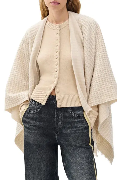 Rag & Bone Joni Recycled Wool Blend Waffle Poncho - Oatmeal