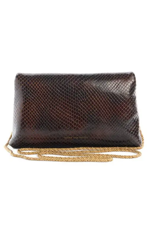 Dries Van Noten Snakeskin Embossed Leather Clutch