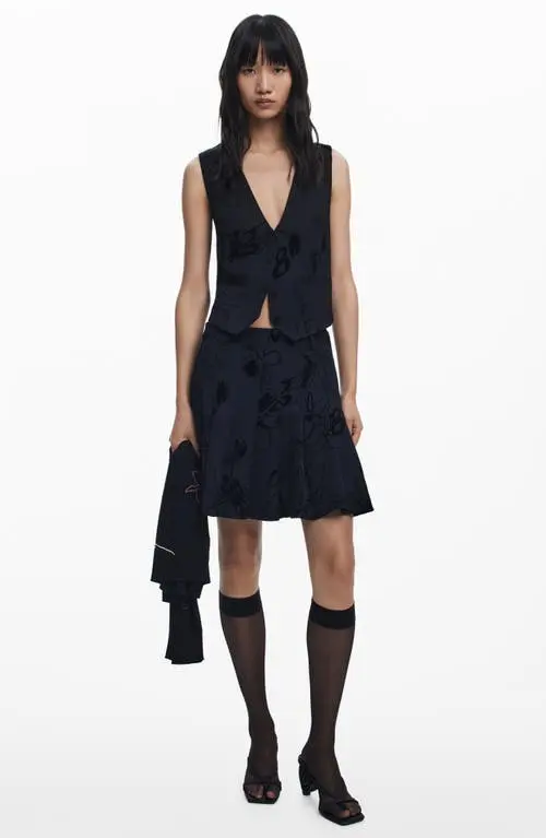 Desigual Floral Embroidered Pleated Mini Skirt