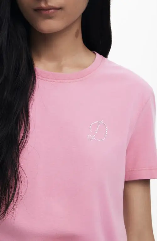 Desigual Rhinestone Embellished Cotton T-shirt - Pink