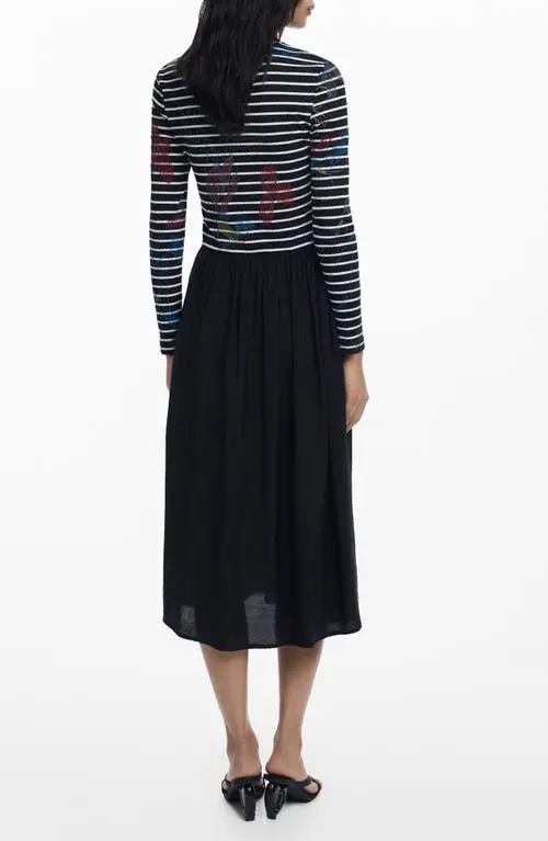 Desigual Long Sleeve Mixed Media Midi Dress