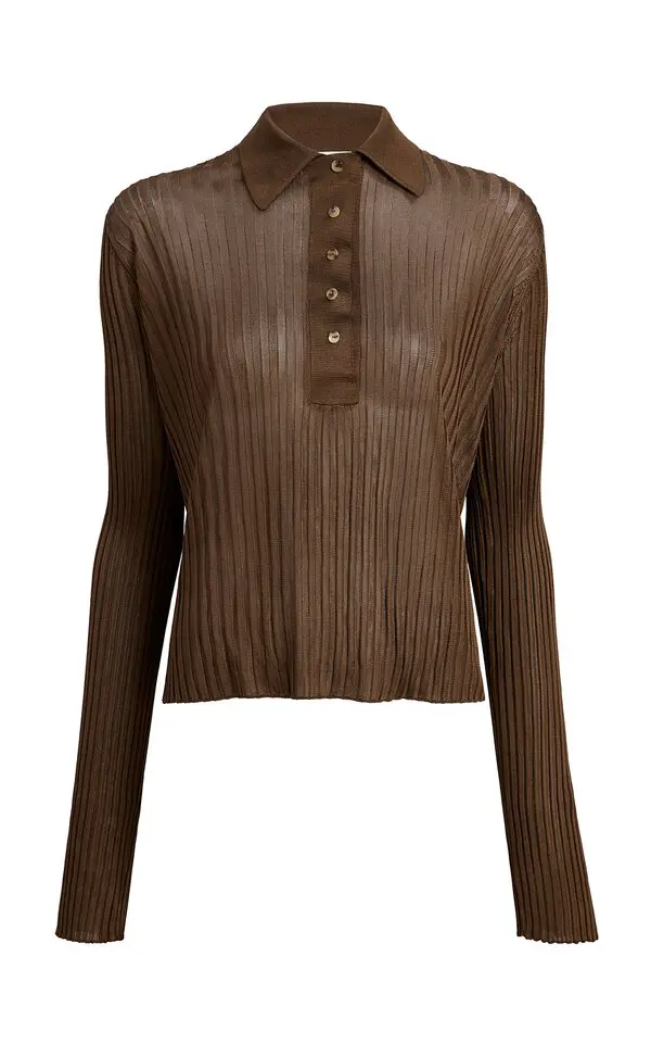 Khaite Vin Ribbed Sheer Top - Brown