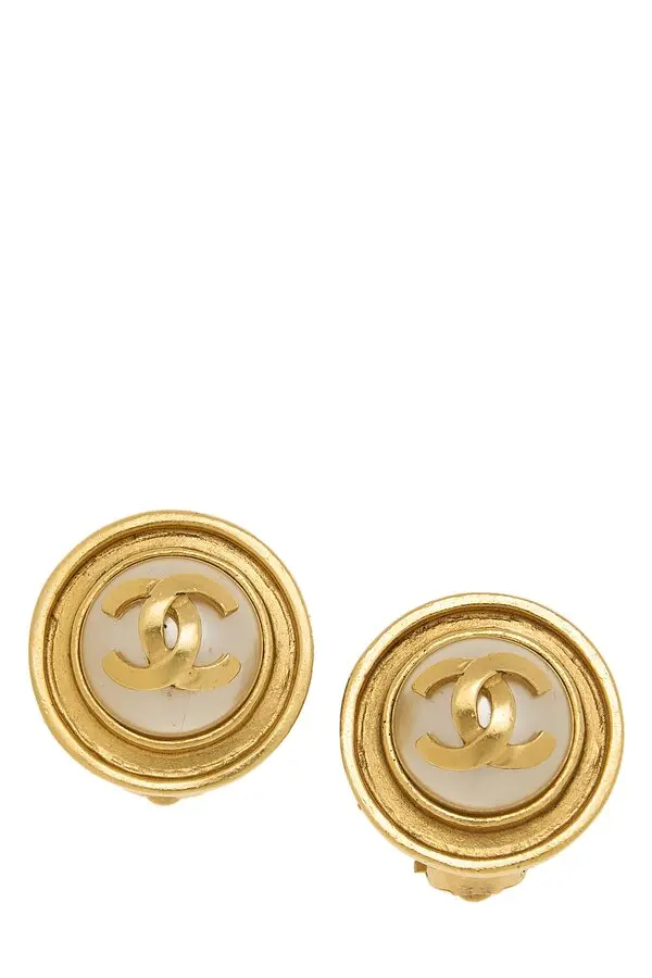 Chanel Faux Pearl 'cc' Clip-on Earrings - White