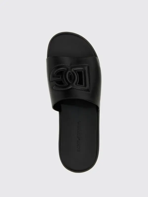 Dolce & Gabbana Embossed Logo Flat Sandals - Black