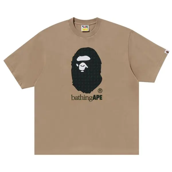 A BATHING APE Houndstooth Sta Relaxed Fit Tee - Tan