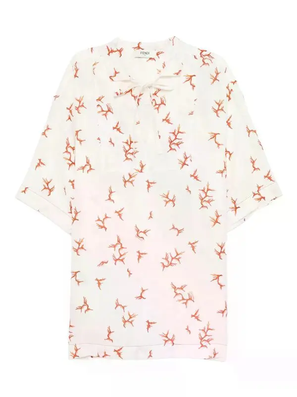 Fendi Coral-print Mini Dress - White