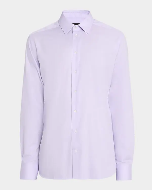 Emporio Armani Cotton Micro-texture Point Collar Dress Shirt - Lilac