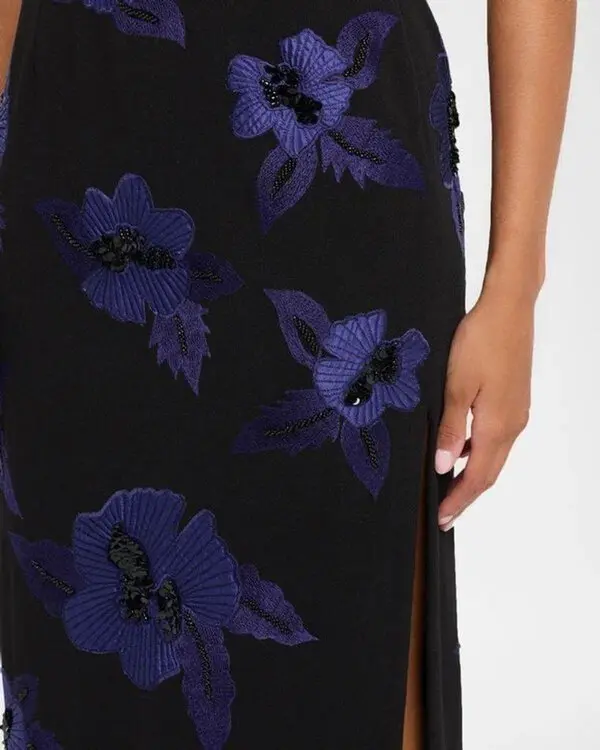 Aidan Mattox One-shoulder Beaded Applique Column Gown