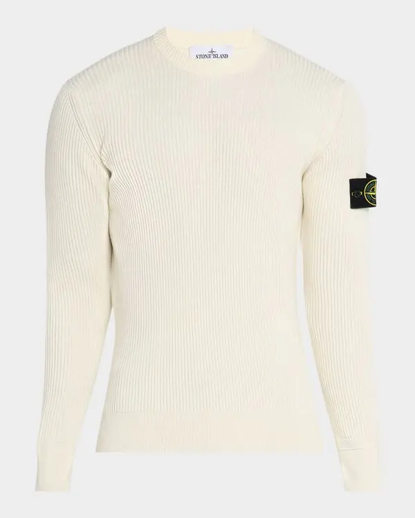 Stone Island Virgin Wool Rib Knit Sweater - Ivory